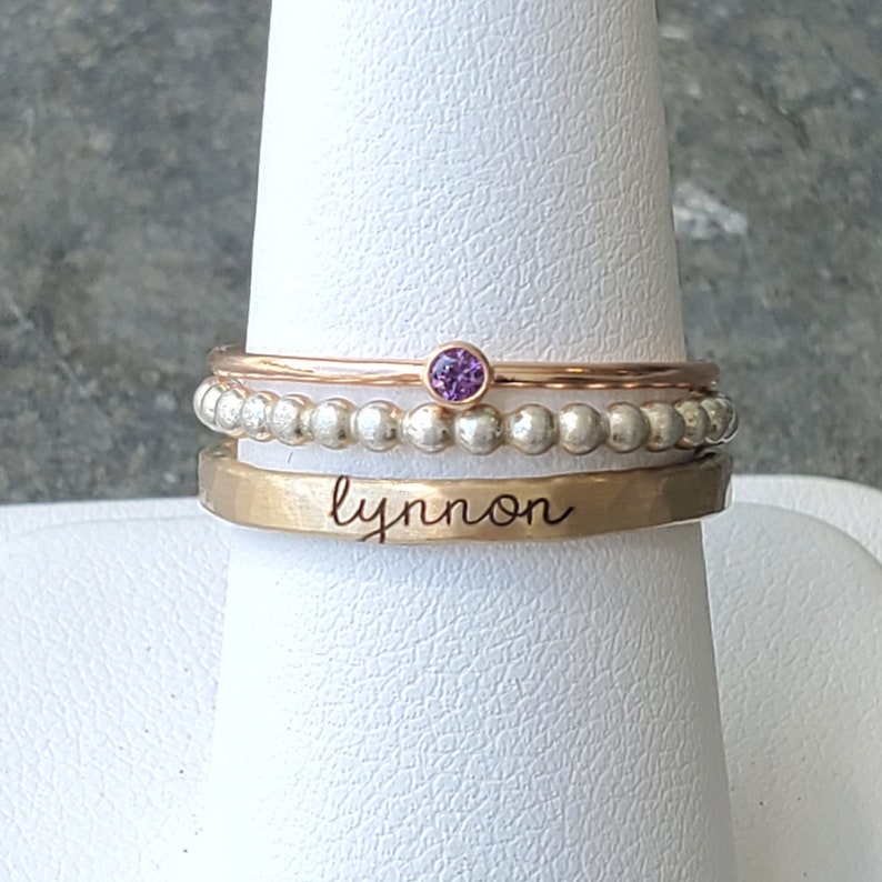 Cursive Name Ring Set Name and Birthstone Rings Gold Name - Etsy