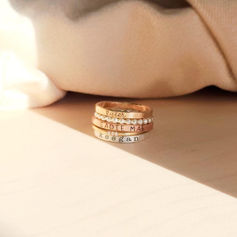 Personalized Stackable Name Rings | Mixed Metals Mother's Ring | Mother ...