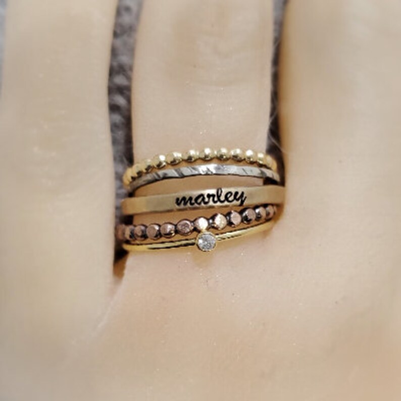 Stackable Name Rings Personalized Name Ring Set Cursive | Etsy