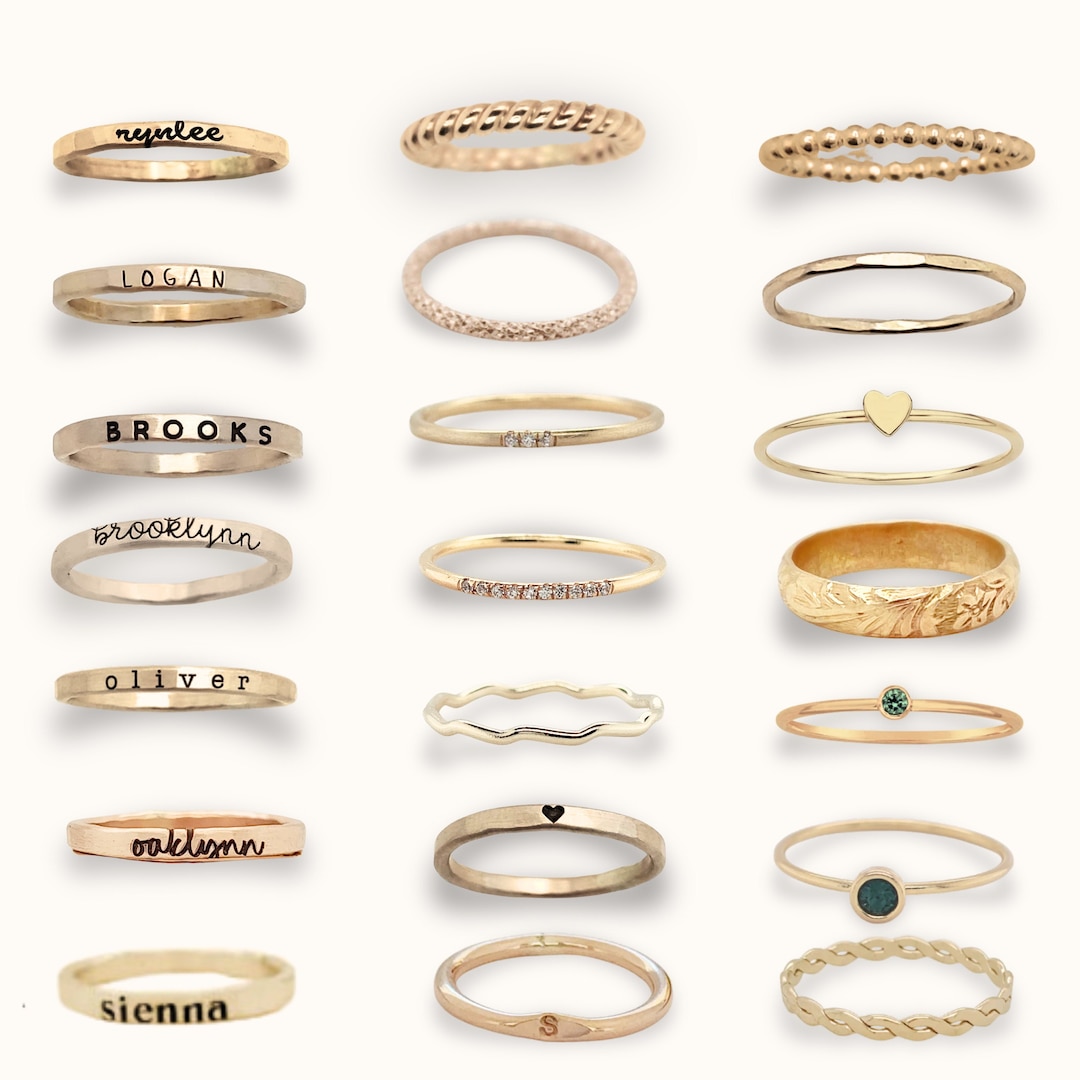 Personalized Stacking Name Ring Set | Custom Engraved Gold Silver Rings ...
