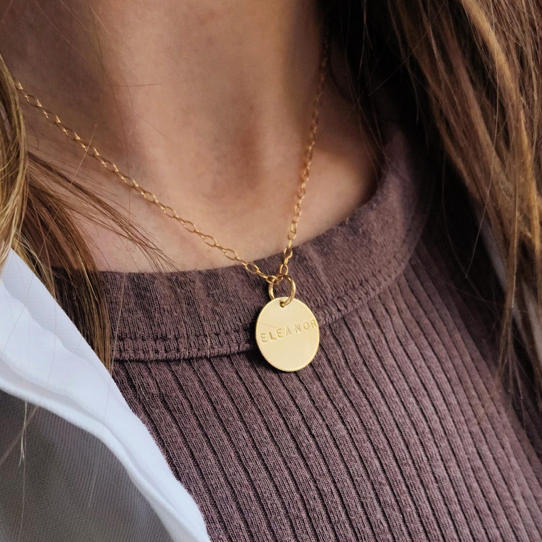 Personalized Gold Disc Name Necklace | Custom Initial Pendant | Minimal ...