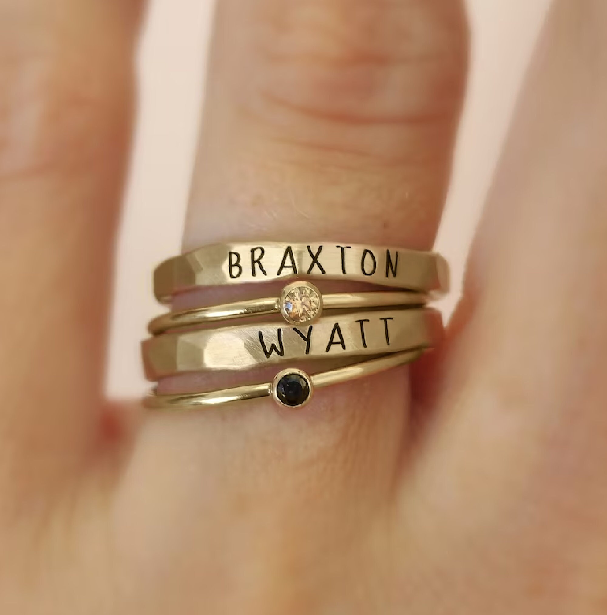 Gold Filled Personalized Name Rings | Birthstone Ring Set | Mother's ...
