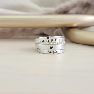 Stacked Ring Set | Stackable Name Ring Set | Stacking Name Rings | Mom Ring Set | Personalized ...