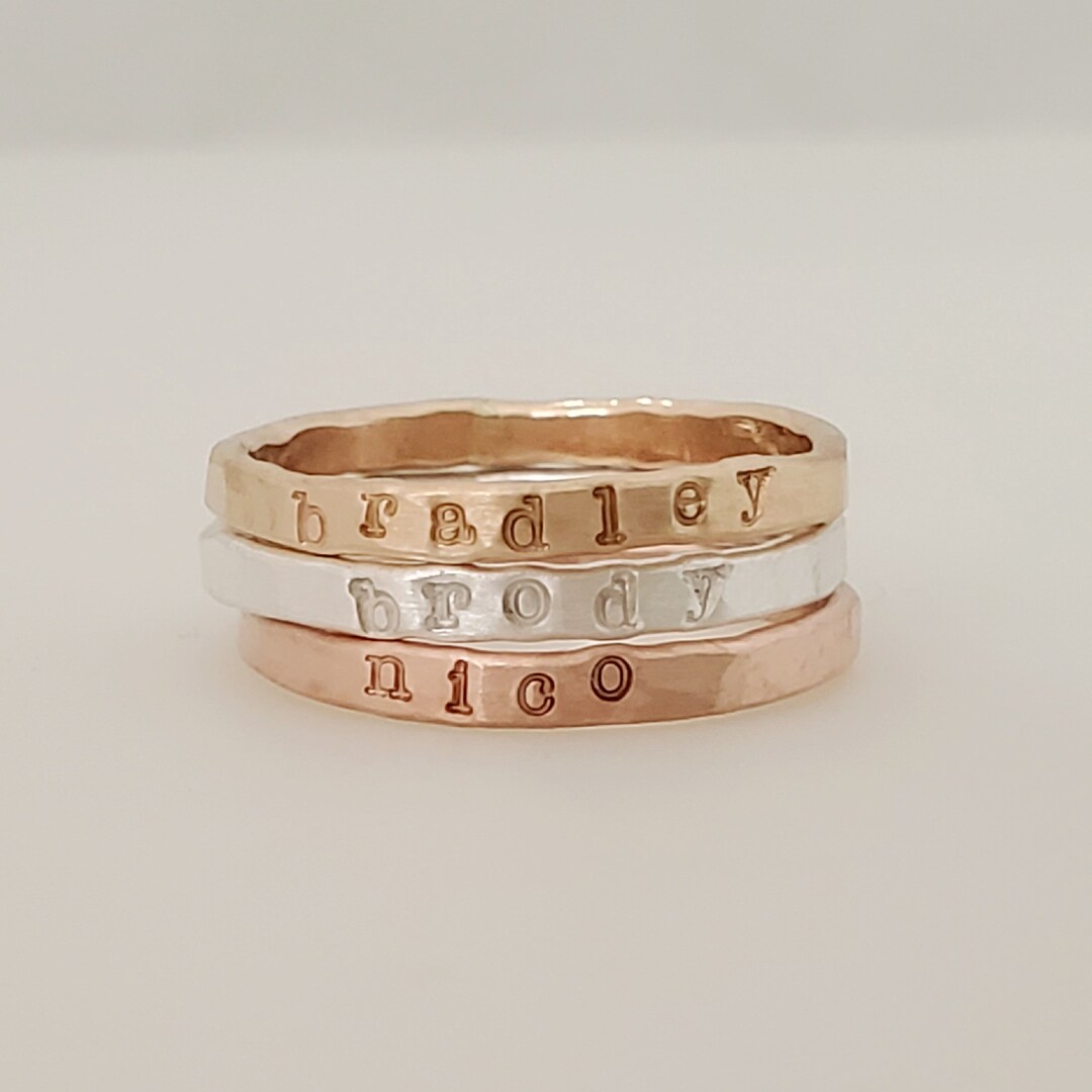 Stackable Name Rings | Undarkened Name | Mixed Metal | Personalized ...