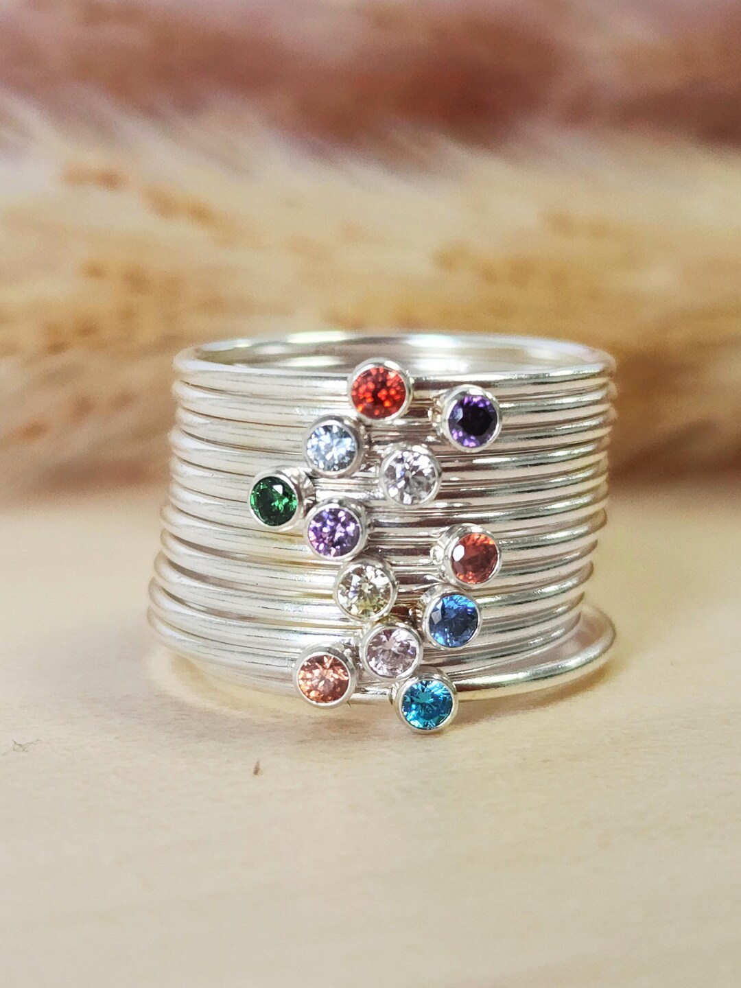 Mom Gift | Birthstone Stacking Ring | Birthstone Ring | Birthday Gift ...