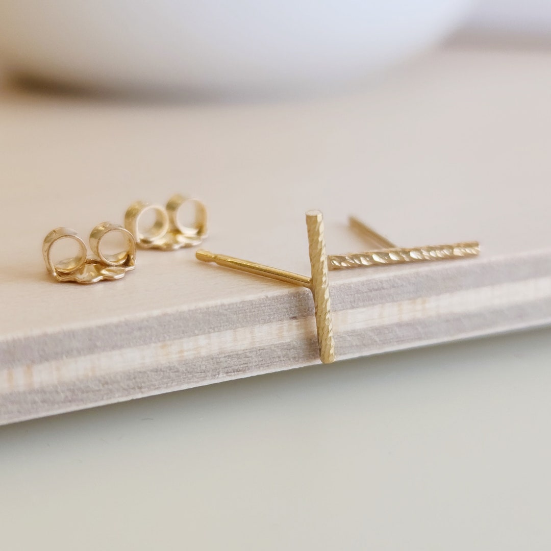 Gold Sparkle Bar Earrings | Gold Stud Earrings | 14k Gold Filled | Line ...