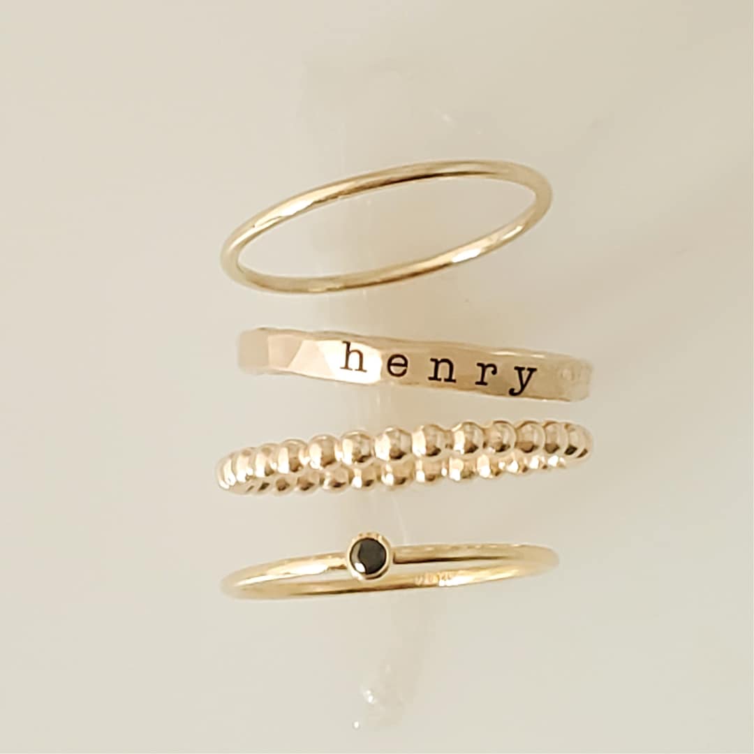 14k Gold Filled Name Rings | Stackable Name Rings | Mom Rings | Gold Ring Set | Kids Name Rings ...