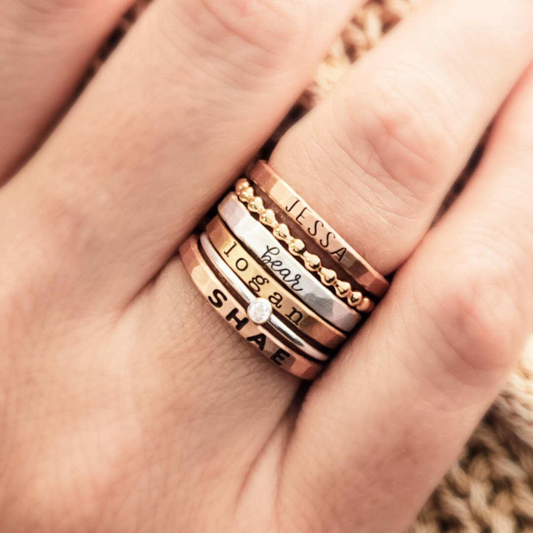 Four Name Rings | Stackable Name Rings | Personalized Jewelry | Mixed ...