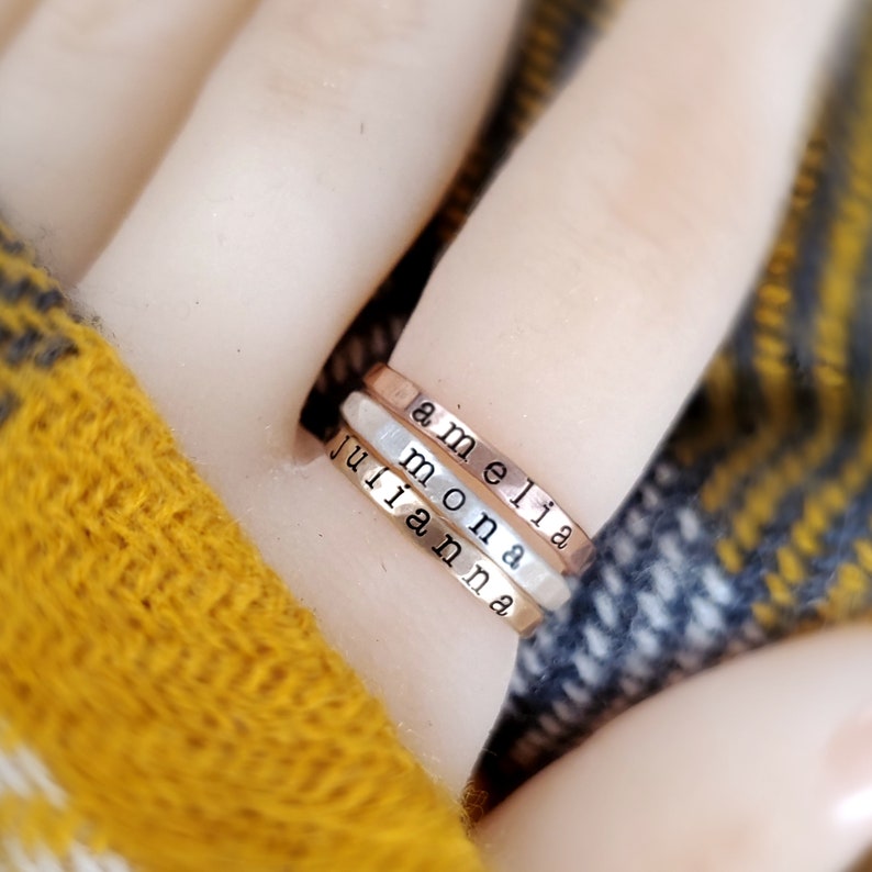 Stackable Ring Stacking Name Rings Gift for Mom - Etsy UK