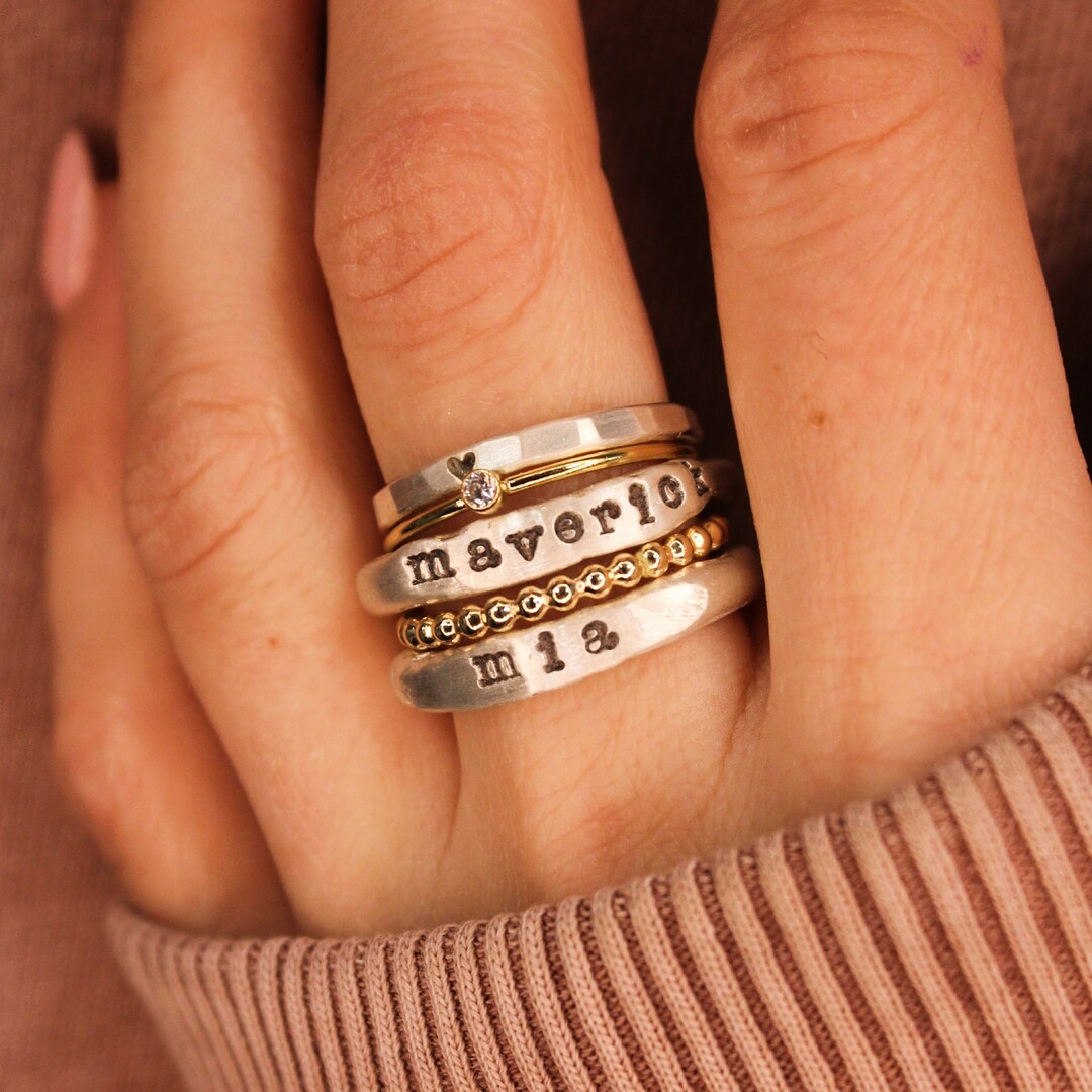 Thick Name Rings | Chunky Personalized Silver Name Rings | Stacked ...
