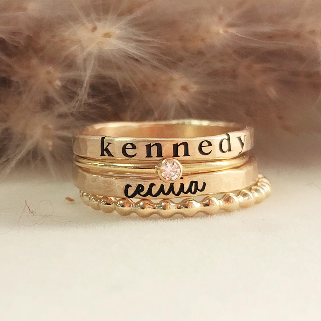 Stacking Name Rings | Personalized Name Ring Set | Engraved Gold Rings for Unique Gifts & Loved ...