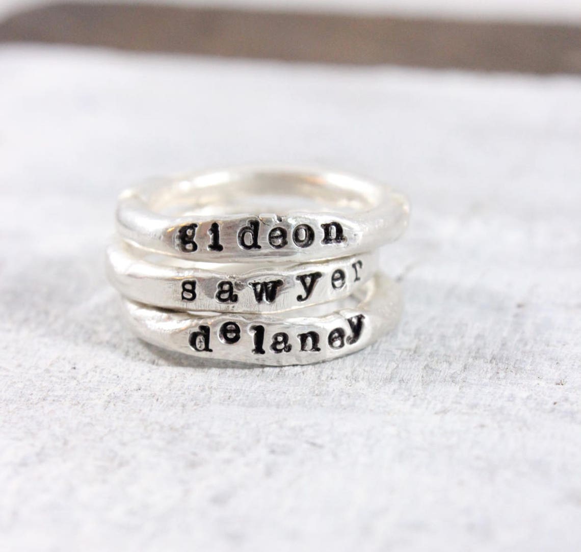 Stacking Rings with Names Stackable name rings Thick rings | Etsy