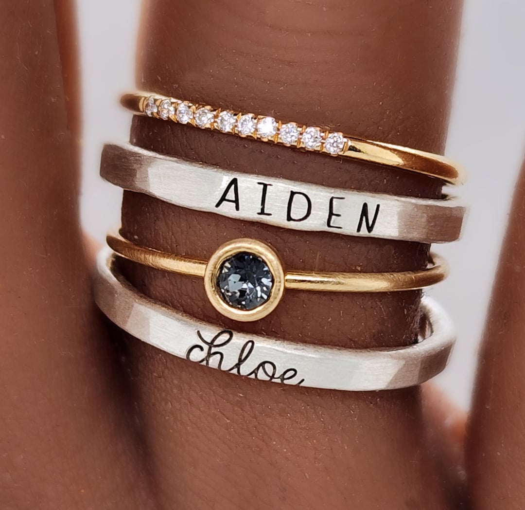 Stackable Rings | Personalized Name Rings | Mixed Metals Ring Set ...