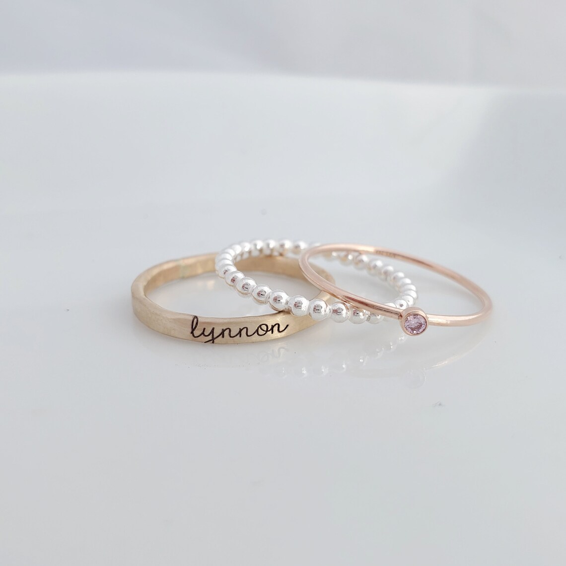 Cursive Name Ring Set Name and Birthstone Rings Gold Name - Etsy
