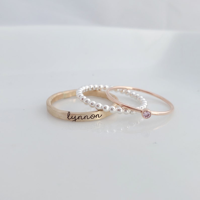 Cursive Name Ring Set Name and Birthstone Rings Gold Name - Etsy