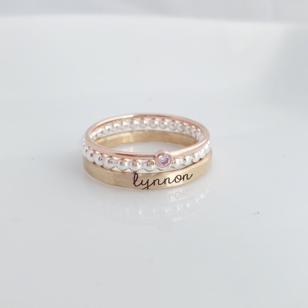 Personalized Birthstone Name Ring Set | Gold Filled & Sterling Silver ...