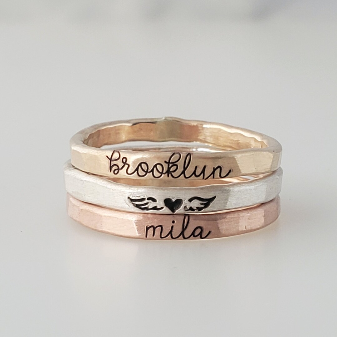 Stackable Rings With Angel Wings Ring, Name Rings, Remembrance Ring ...
