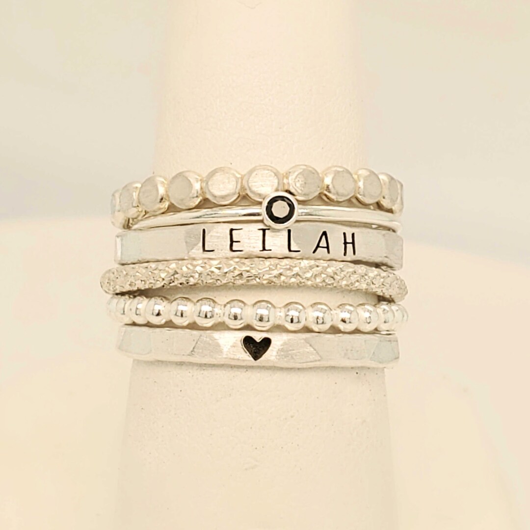 Silver Name Ring Set, Maximalist Silver Trending Rings, Chunky Ring Set ...