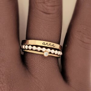 Cursive Name Ring Set Name and Birthstone Rings Gold Name Rings ...