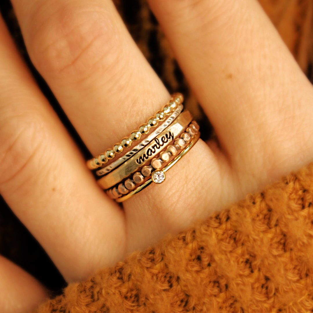Stackable Name Rings Personalized Name Ring Set Cursive Name Ring ...