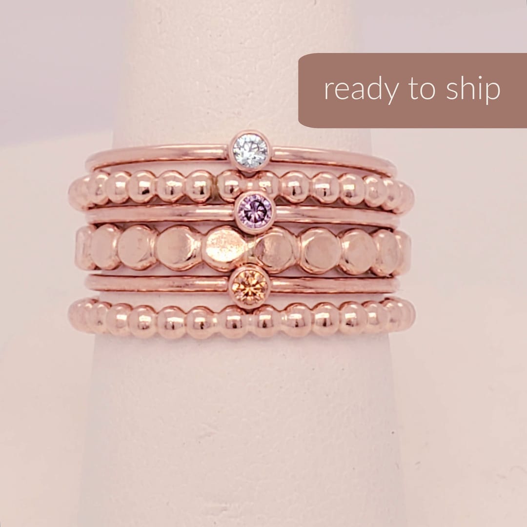 Rose Gold Filled Stackable Rings Three Birthstone Rings Set - Etsy