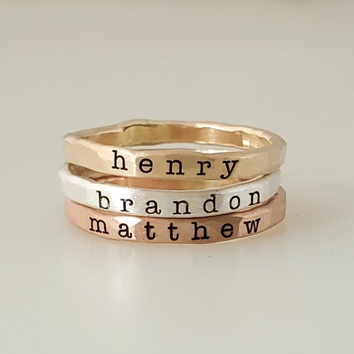 Engraved Stackable Ring Personalized Ring Mothers Rings - Etsy