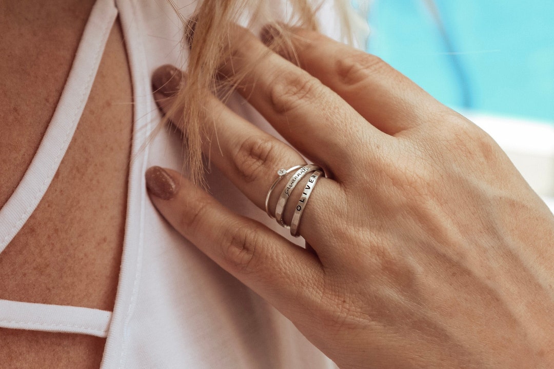 Fine Silver Ring Sets | Cursive Name Rings | Stackable Rings ...