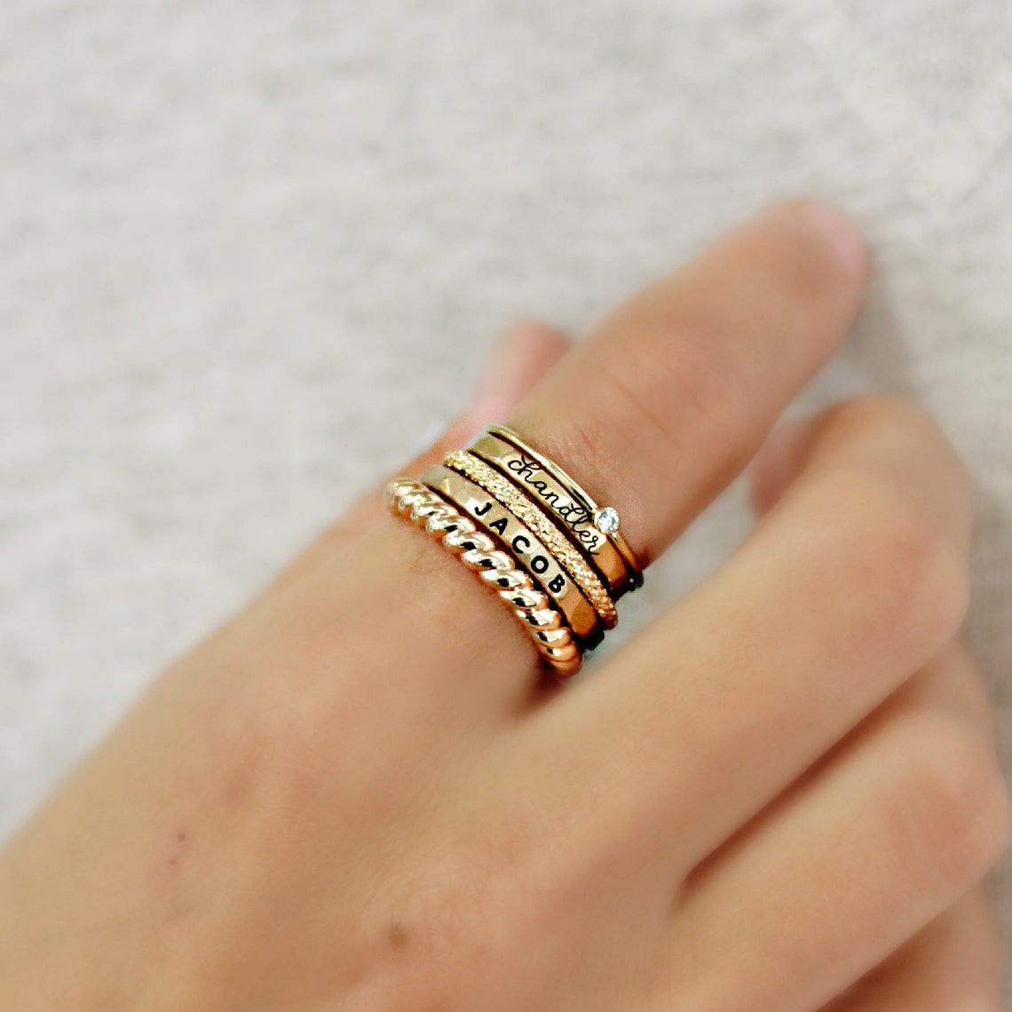 Ring Set With Names 14K Gold Filled Name Rings Maximalism - Etsy