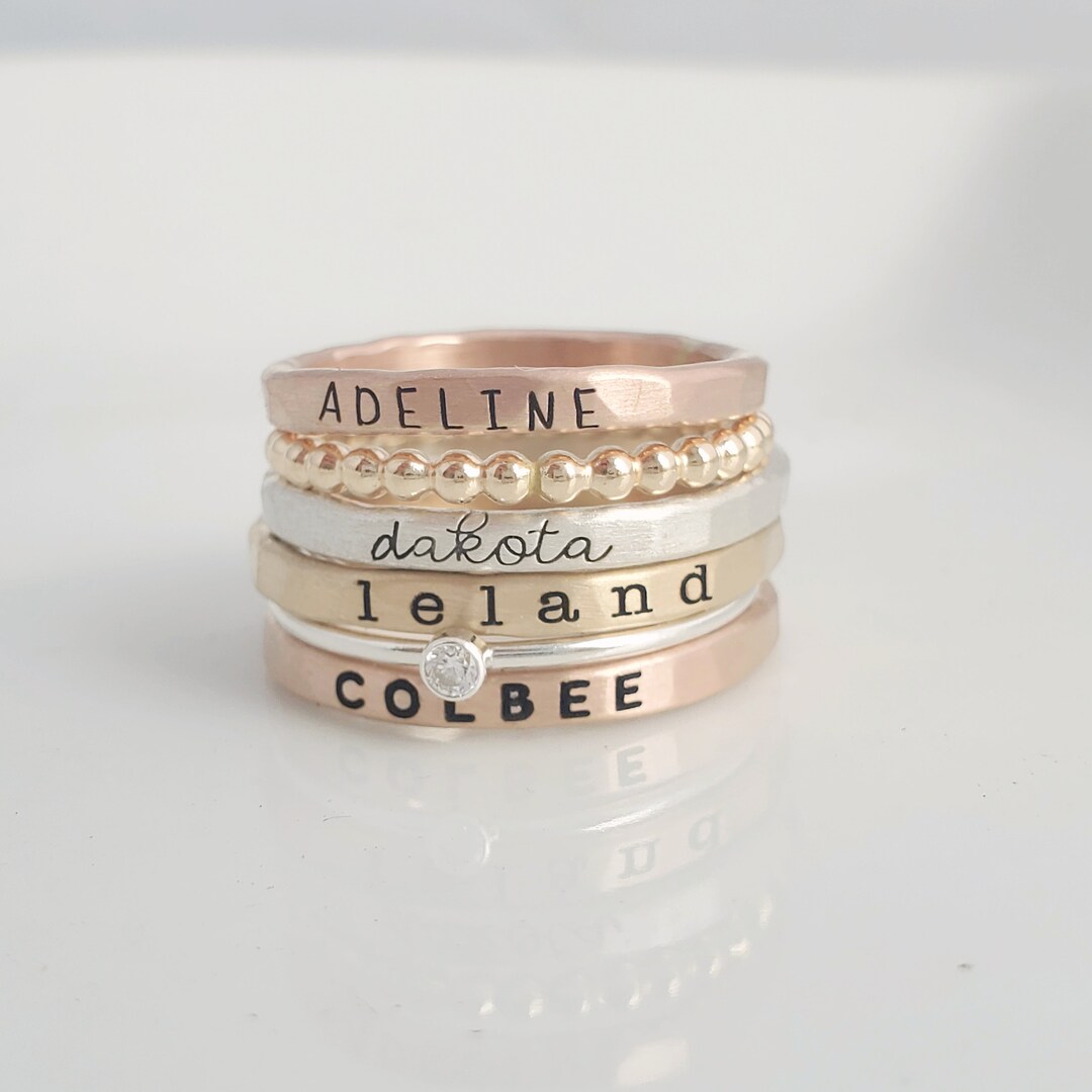 Four Name Rings Stackable Name Rings Personalized Jewelry Mixed Metals ...