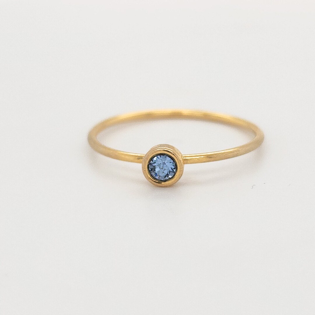 Large March Birthstone Ring | Light Blue Birthstone Ring | Gold Filled ...