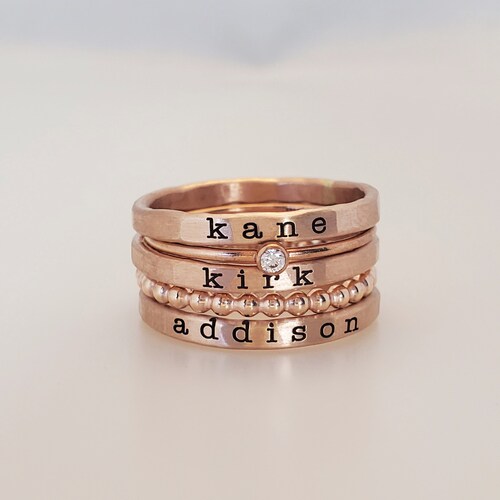 Name Rings Rose Gold Stacking Rings Set Personalized Stackable | Etsy