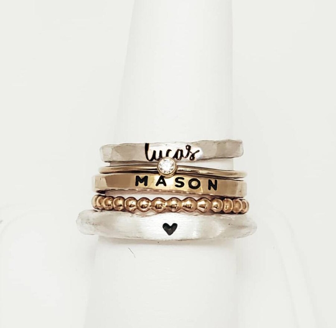 Mom Rings Stackable Rings Personalized Name Ring Set Mixed Metal Rings ...