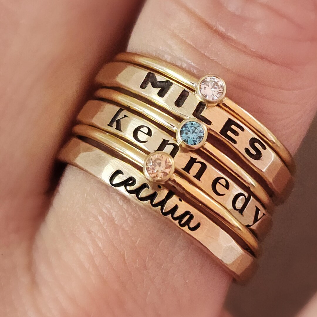 Name Rings | Personalized Stacking Rings With Birthstones | Unique Gift for Mom | Stackable ...