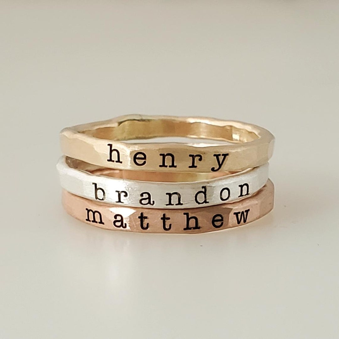 Personalized Stackable Name Rings Set | 14k Gold Filled, Rose Gold ...