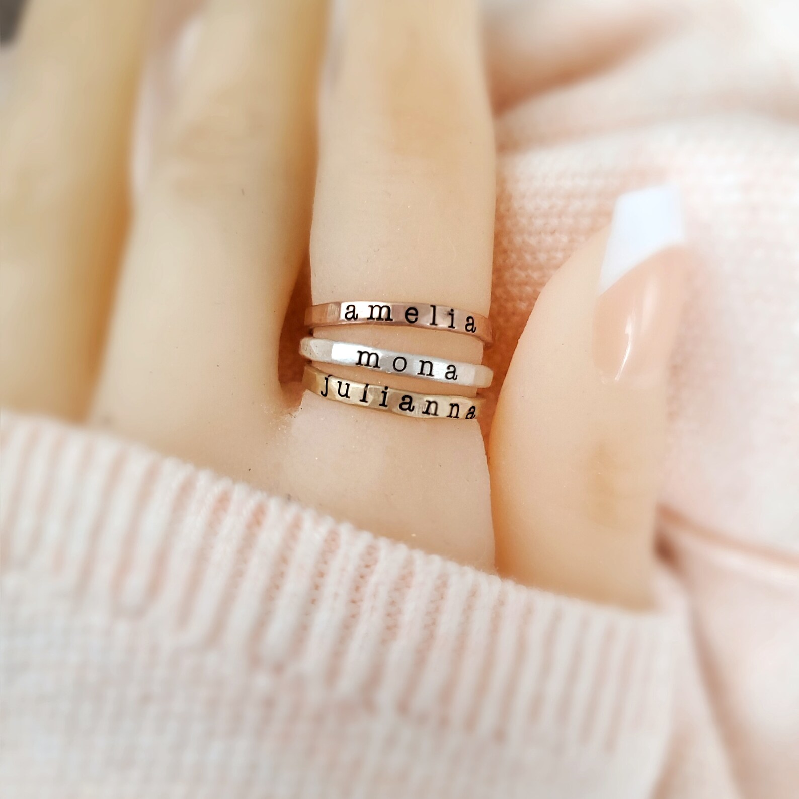 Stackable Name Ring Stacked Name Rings Silver Ring Mom - Etsy