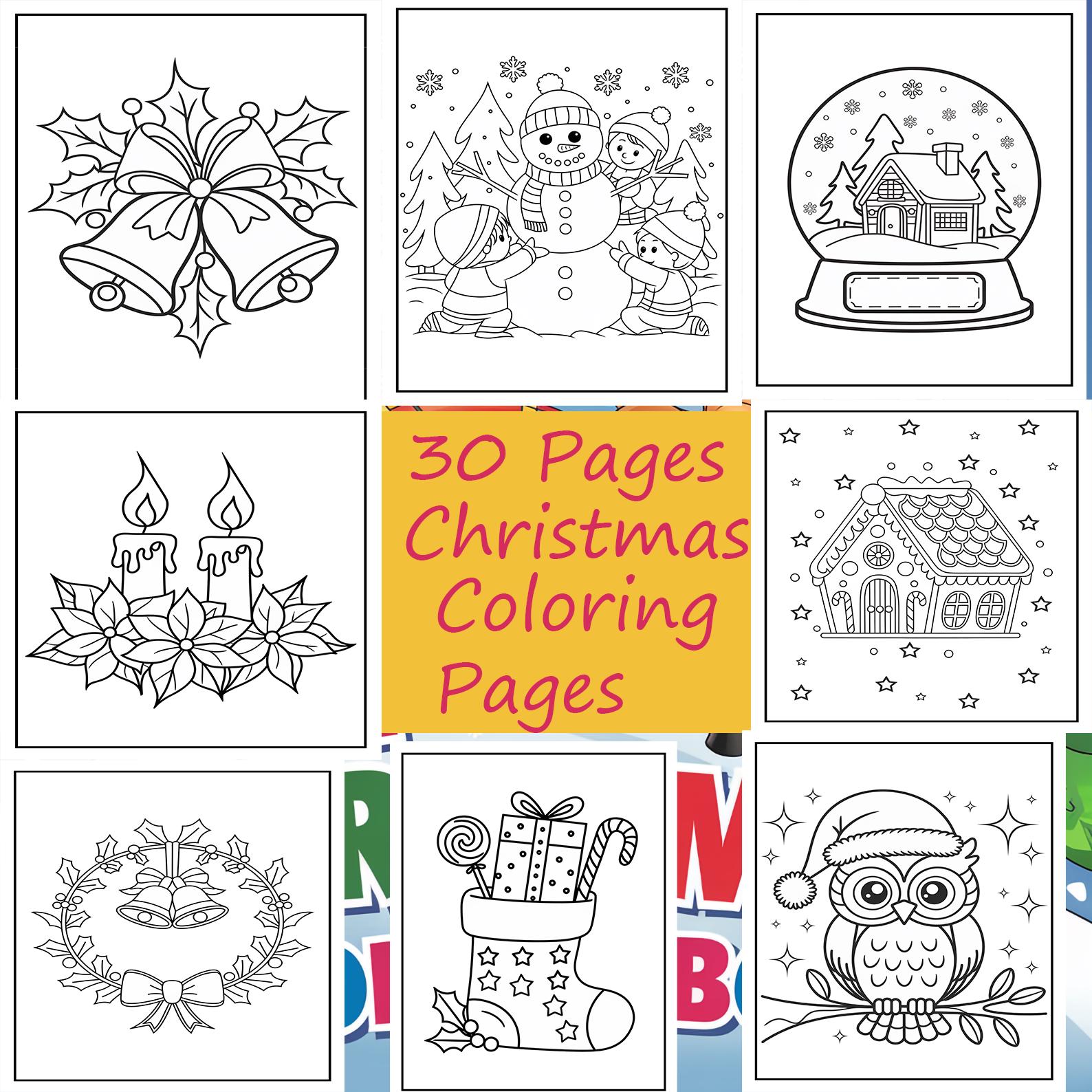 30 Pages Easy Coloring Printable Christmas Pages, Christmas Coloring ...