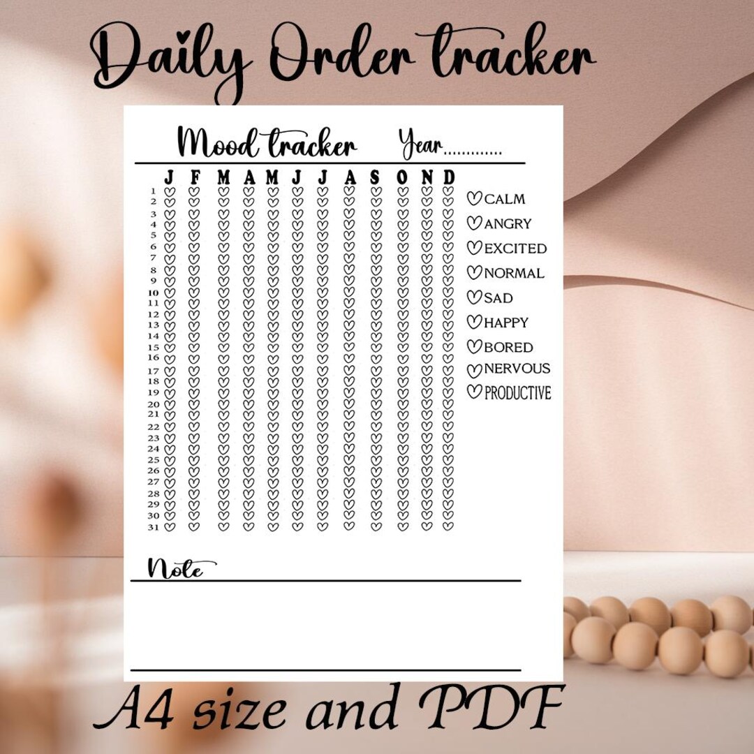 Mood Tracker Printable, A Year in Pixels, Mood Journal, Emotion Tracker ...