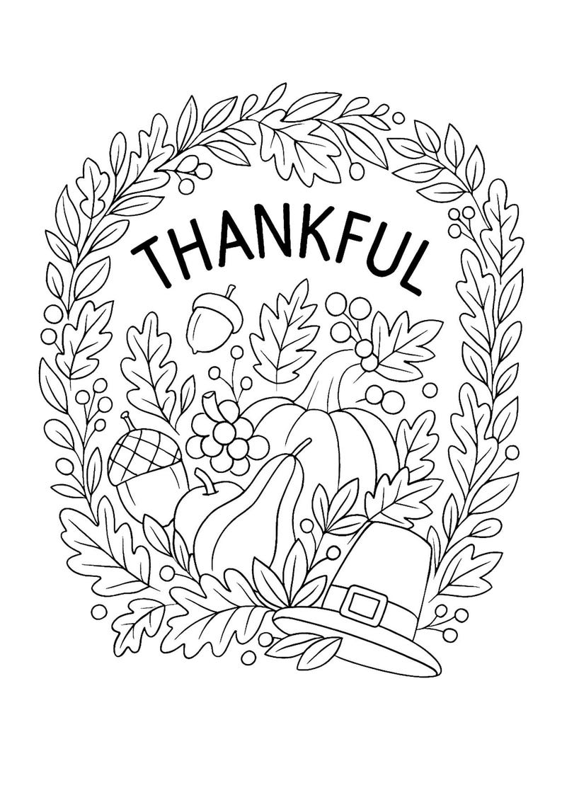 Whimsical Thanksgiving Coloring Pages | 20 Printable Turkey Pumpkin and ...