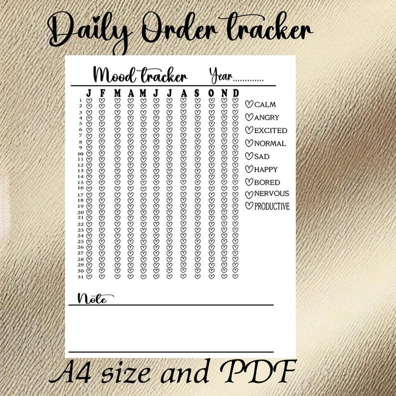 Mood Tracker Printable, A Year in Pixels, Mood Journal, Emotion Tracker ...