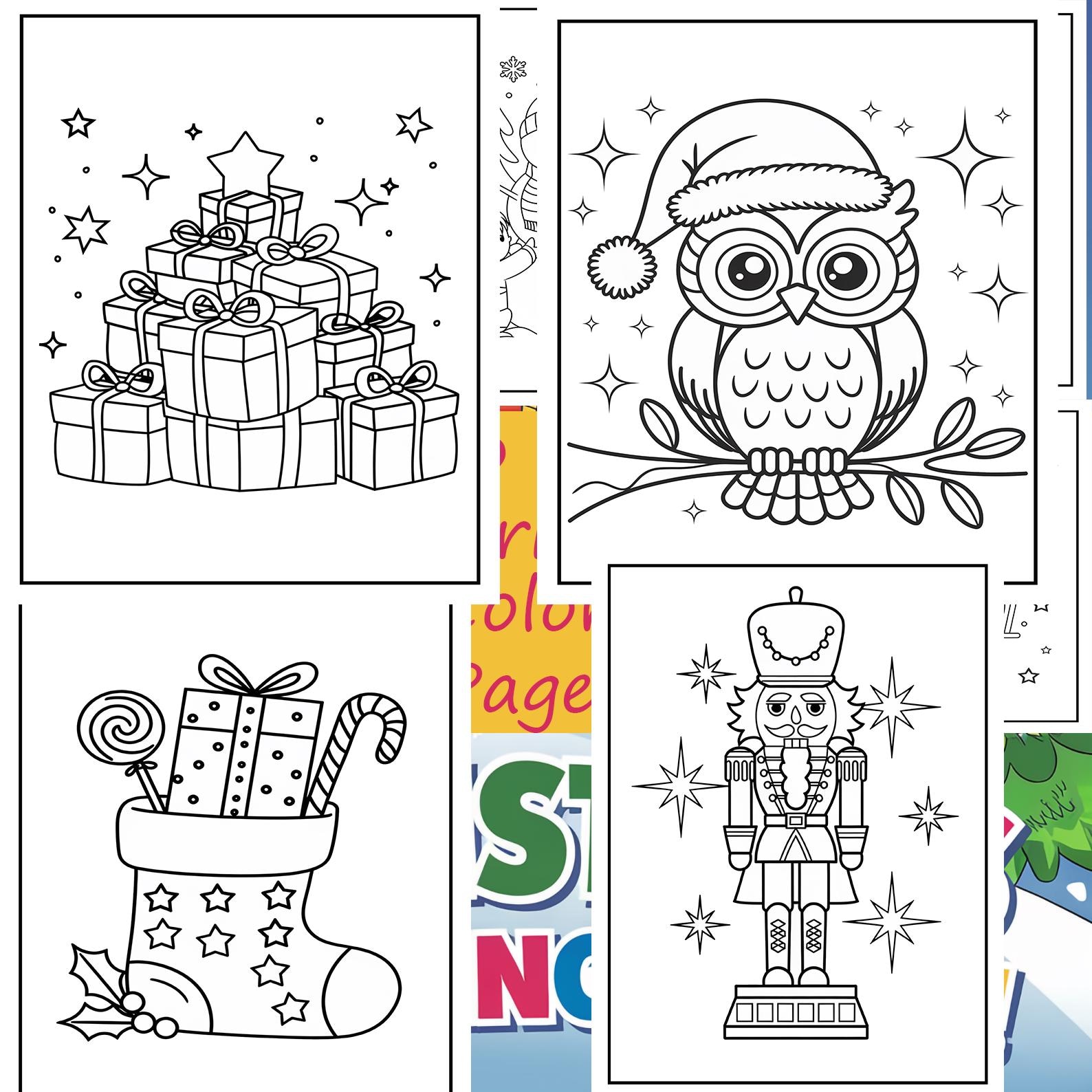30 Pages Easy Coloring Printable Christmas Pages, Christmas Coloring ...