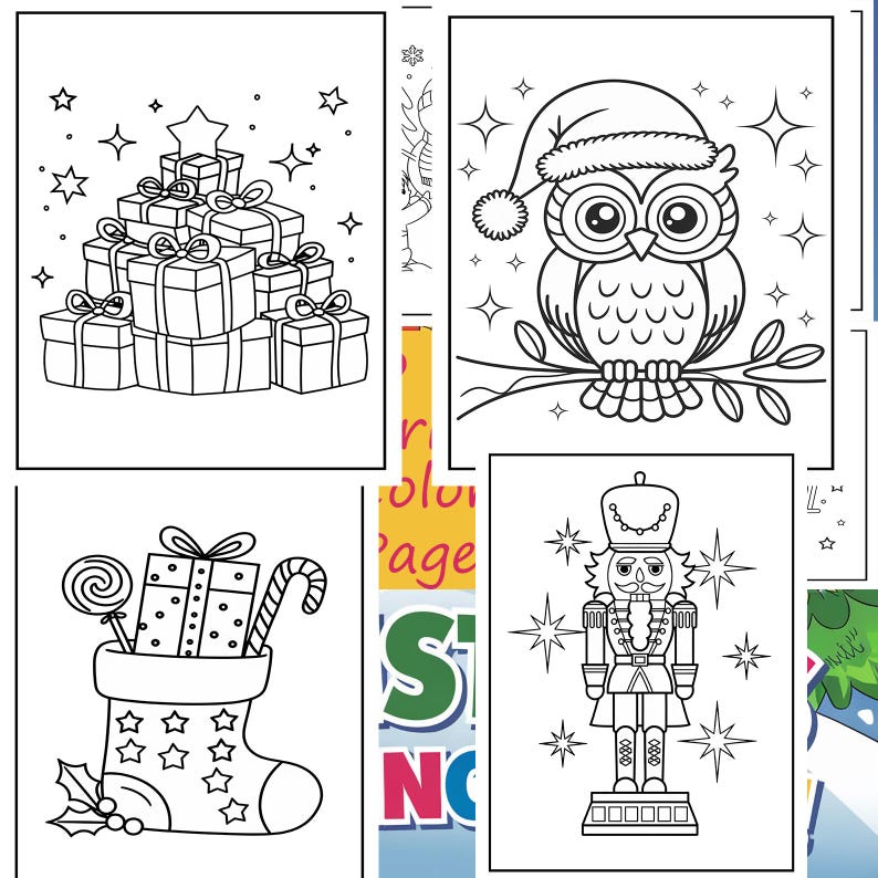 30 Pages Easy Coloring Printable Christmas Pages, Christmas Coloring ...