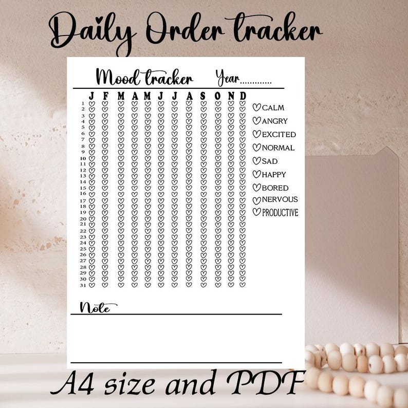 Mood Tracker Printable, A Year in Pixels, Mood Journal, Emotion Tracker ...