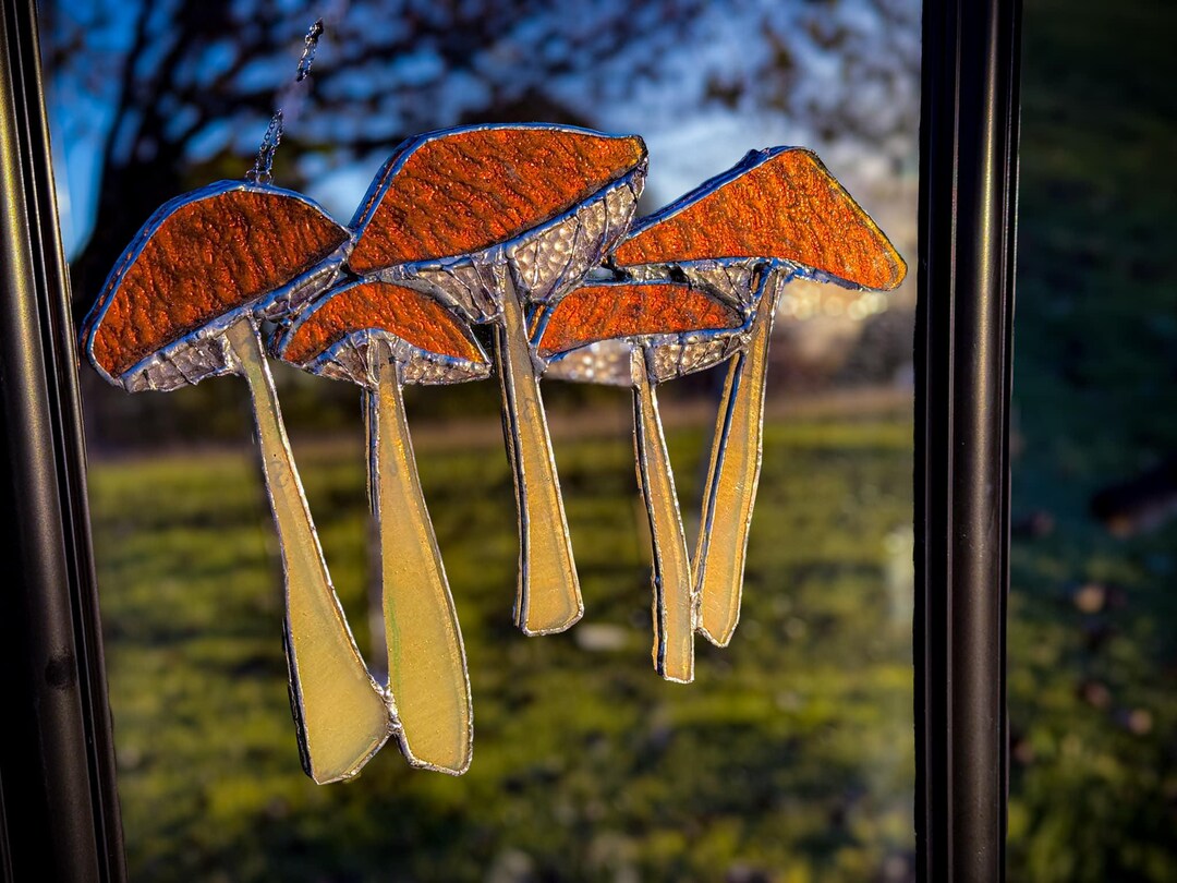 Mushrooms Stained Glass Window Hanging - Etsy