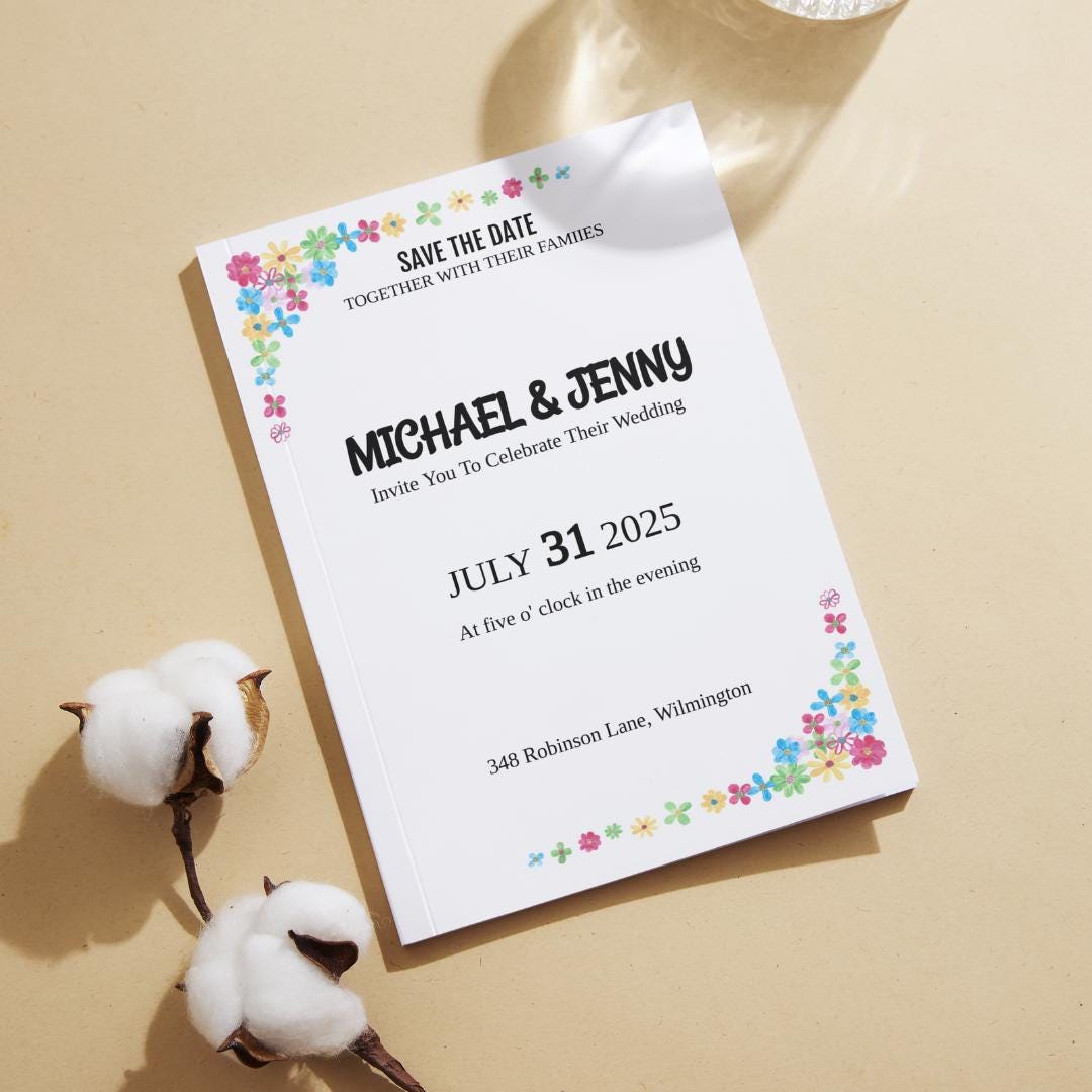 Multi Floral Wedding Invitation Template | Printable Ivory Greenery ...