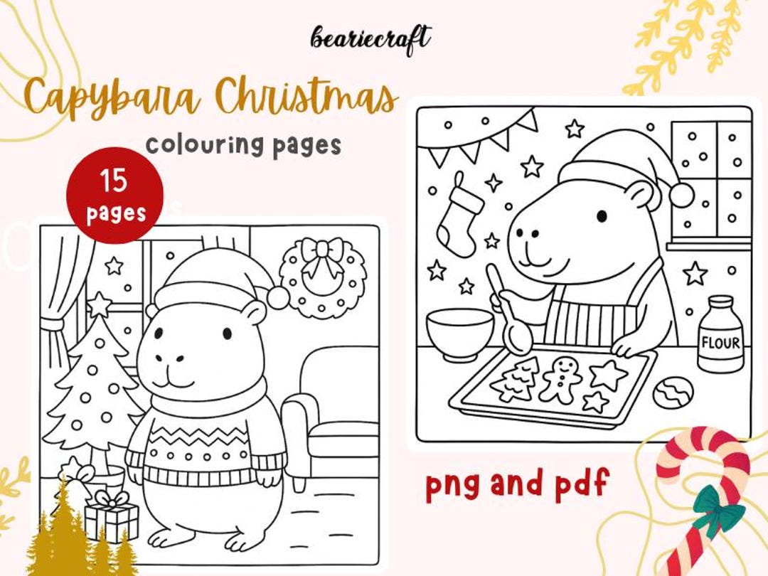 Capybara Christmas Colouring Pages | PNG | PDF - Etsy Australia