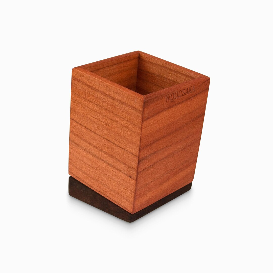 Solid Cherry & Walnut Slanted Pen Organizer: Adjustable 2-compartment ...