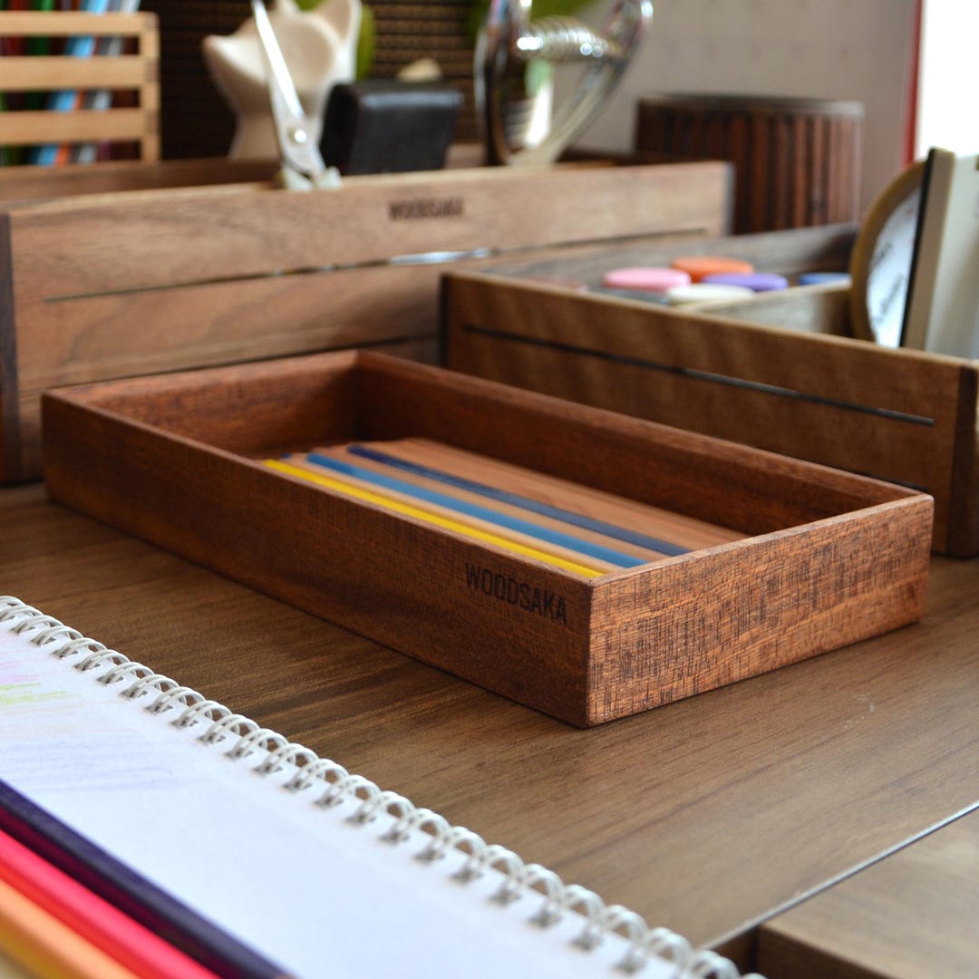 Horizontal Pen Holder and Accessory Box Mahogany (sapele), Wooden Pen ...