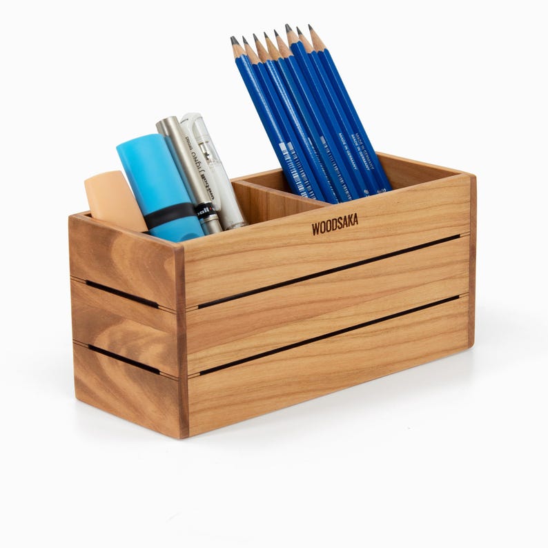 Customized Solid Cherry Wood Two-compartment Pencil Box for Home&office ...