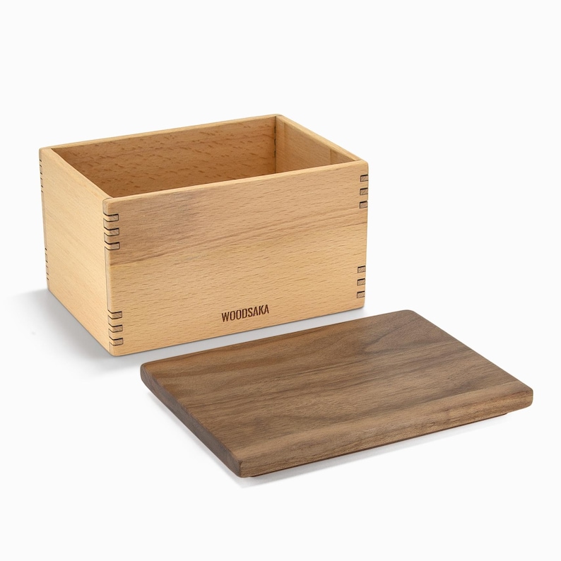 Solid Hornbeam & Walnut Wood Storage Box for Spices, Tea and Pantry ...