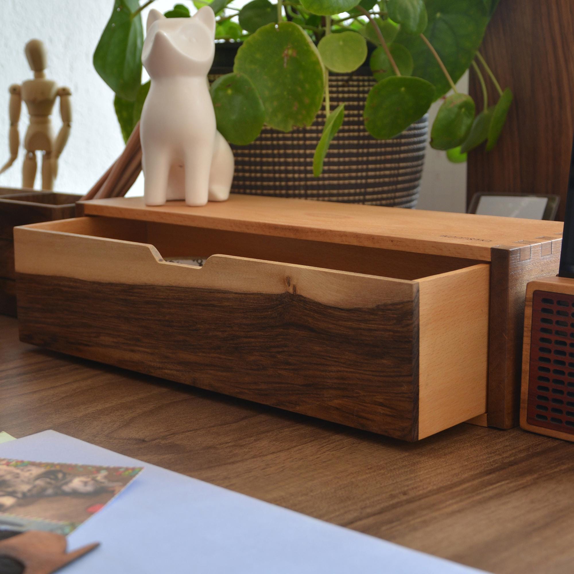 Solid Walnut & Hornbeam 4-in-1 Desktop Organizer: for Stationery ...
